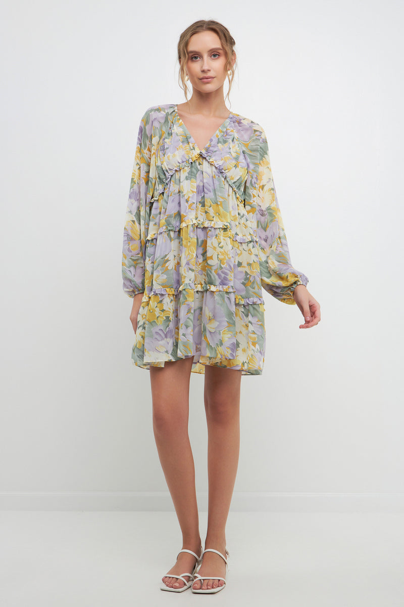 Voluminous Flowy Floral Mini Dress – Free The Roses